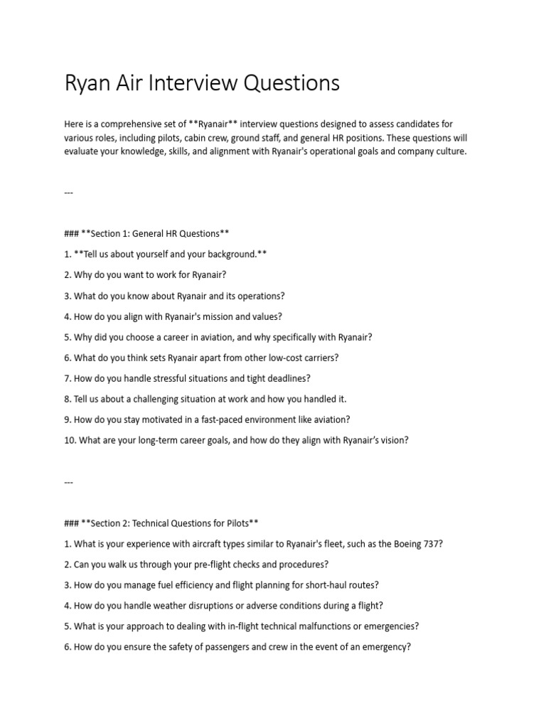 Ryanair Interview Questions Guide | PDF | Low Cost Carrier | Aviation