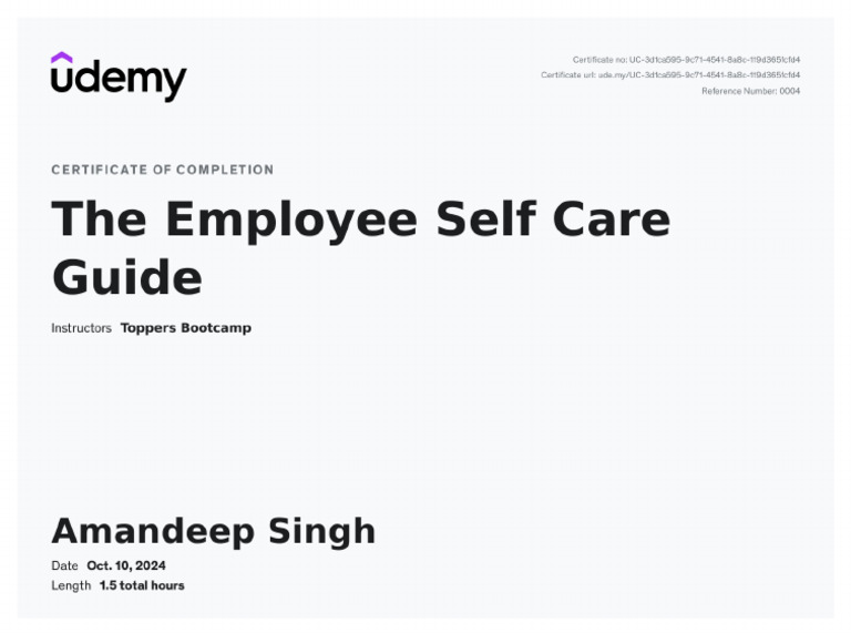Certificate-Employee Self Care Guide | PDF