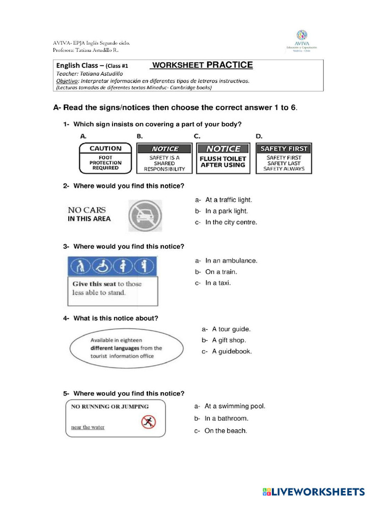 Reading Signs, Short Notices Exercises | PDF