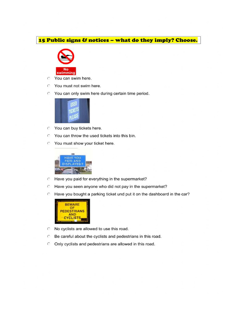 Reading Signs, Short Notices Exercises | PDF