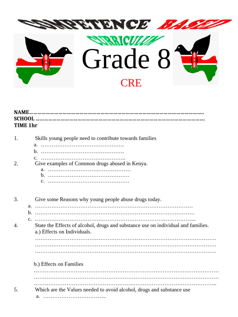 Grade 8 Cre QS2024 Teacher - Co - .Ke - 9 | PDF | Substance Abuse ...