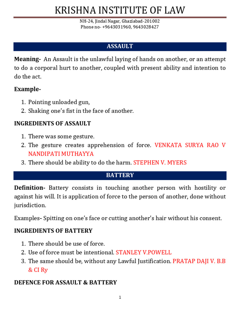 Essentials of Assault and Battery Law | PDF | Negligence | Legal Liability