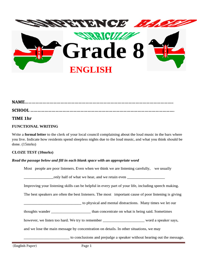 Grade 8 English QS2024 Teacher - Co - .Ke - 9 | PDF | English Language