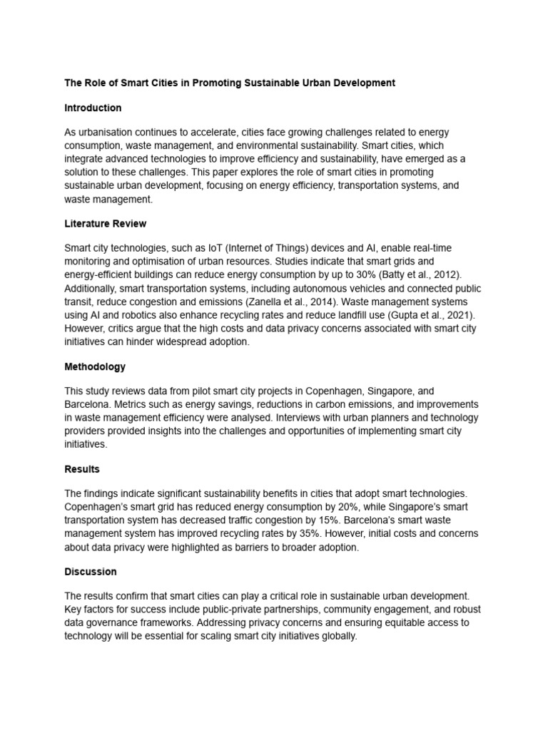 The Role of Smart Cities in Promoting Sustainable Urban Development ...
