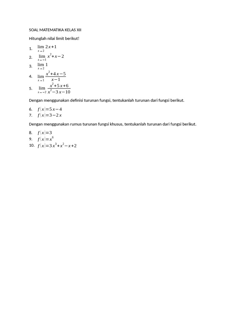 Soal Matematika Kelas Xii | PDF | Metode & Bahan Ajar | Sains & Matematika