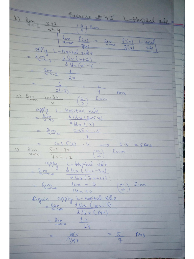 Exercise 4.5 L - Hopital Rule | PDF