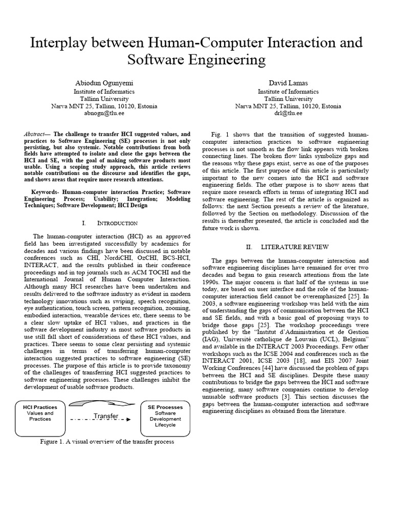 Interplay Between Human-Computer Interaction and Software Engineering | PDF | Human–Computer ...