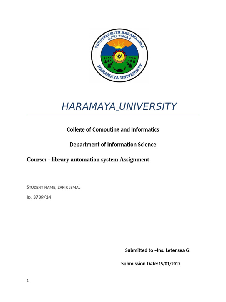 HARAMAYA UNIVERSITY Zaki Automasion | PDF | Libraries | Databases