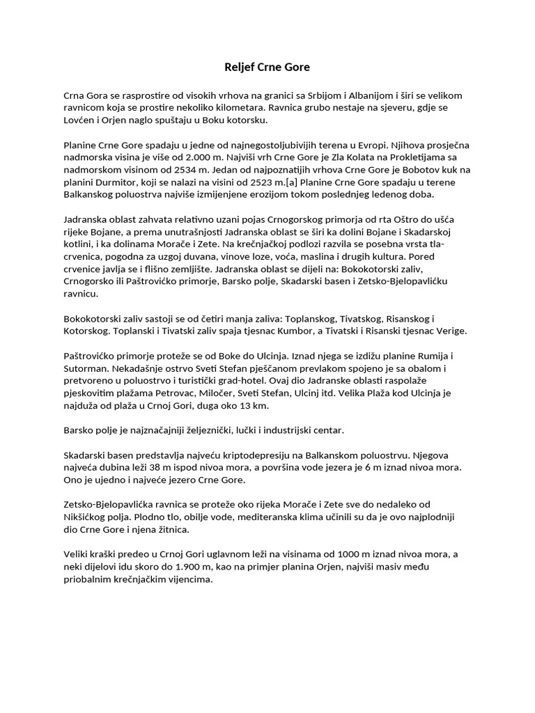 Reljef Crne Gore | PDF