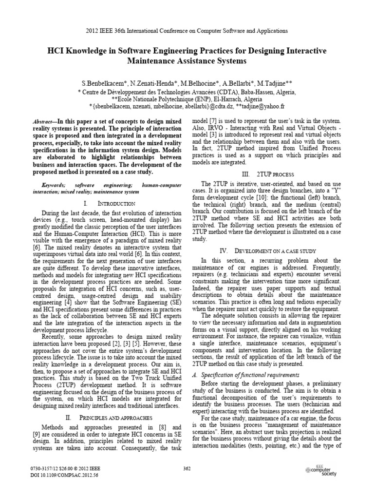 HCI Knowledge in Software Engineering Practices For Designing Interactive Maintenance Assistance ...