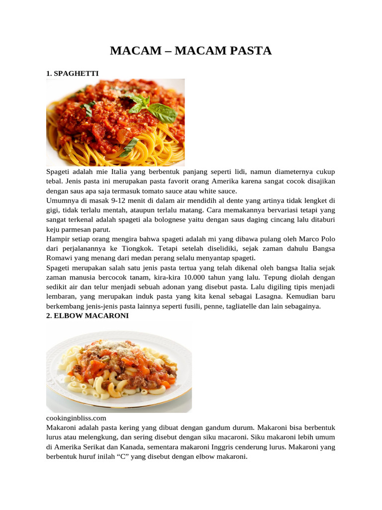 MACAM Pasta | PDF | Memasak, Makanan, & Anggur | Kesehatan Holistik