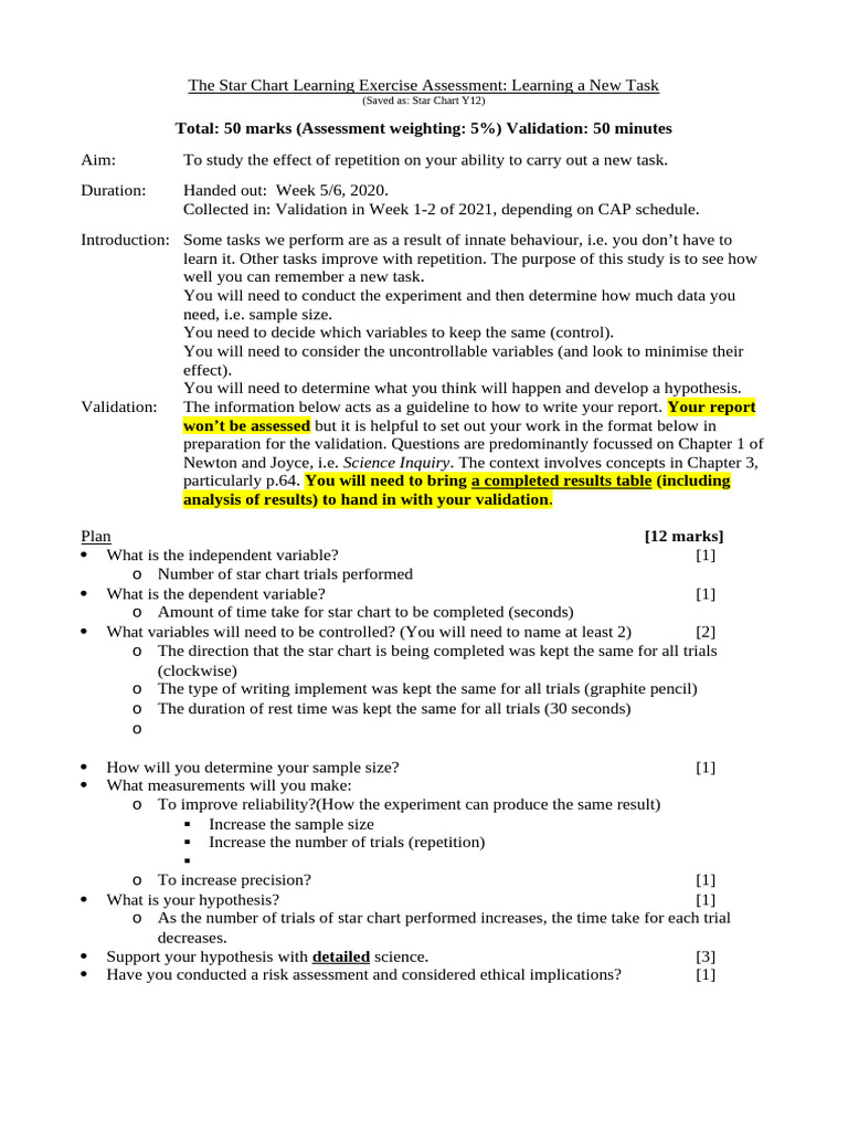1.1the Star Chart Learning Exercise Assessment | PDF | Experiment | Outlier