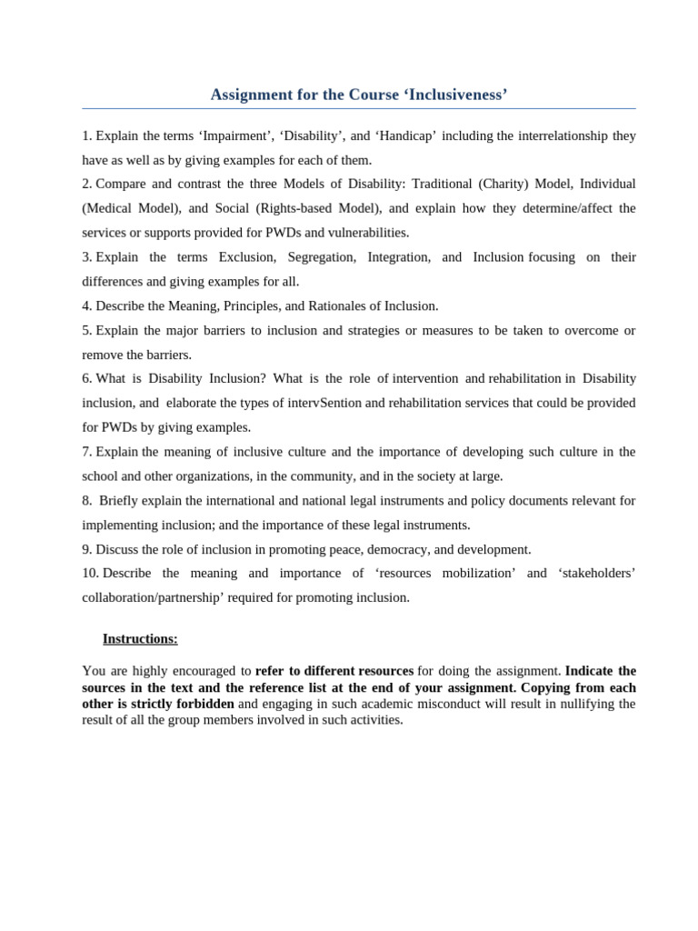 Assignment For Inclusiveness Course, Distance Program | PDF | Science ...