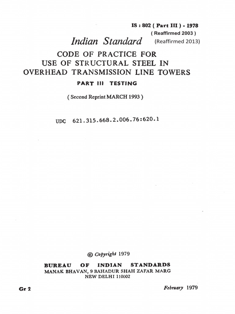 Is 802 Part 3 1978 Structural Steel in Transmission Towers, Testing ...