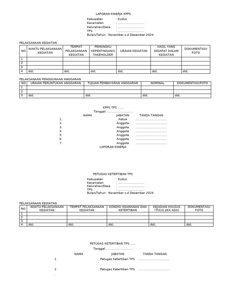 Format Lapkin KPPS Dan Trantib | PDF