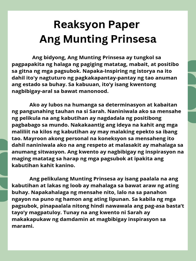 Reaksyon Paper Ang Munting Prinsesa | PDF