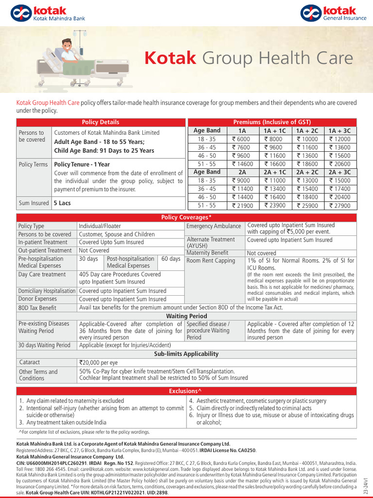 Kotak Group Health Care Insurance Plans | PDF | Insurance | Health Care