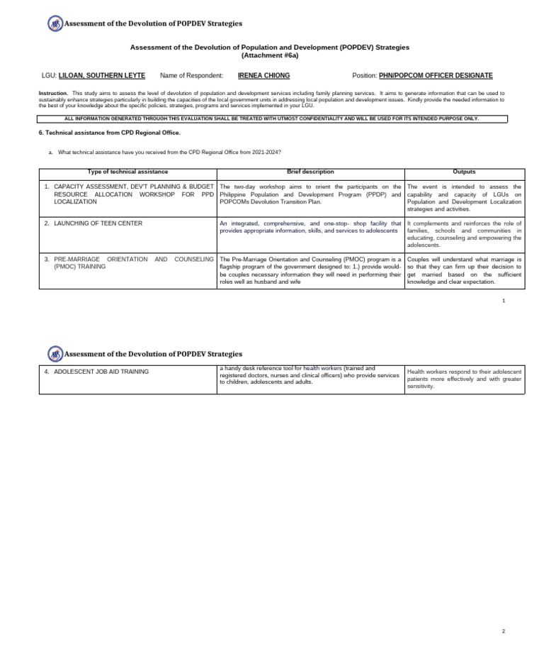 Devolution of POPDEV in Liloan | PDF | Adolescence | Development Aid