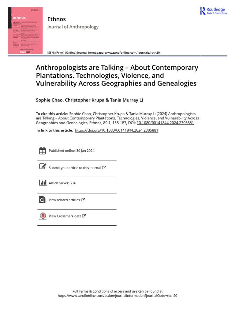 About Contemporary Plantations. Technologies Violence and Vulnerability | PDF | Anthropology ...