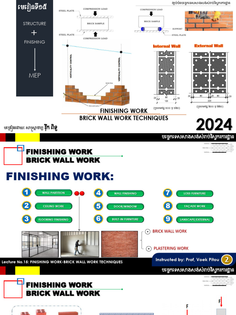 L#15 - Finishing Work - Brick Wall Work Techniques | PDF