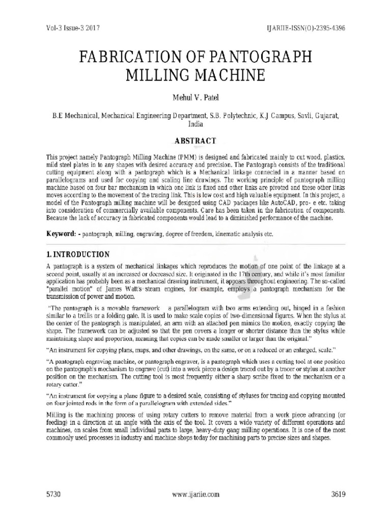 FABRICATION OF PANTOGRAPH MILLING MACHINE Ijariie5730 | PDF