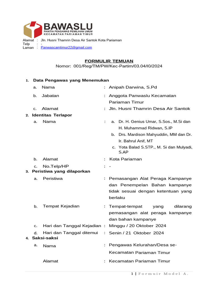 FORM A.2 Temuan Walikota | PDF
