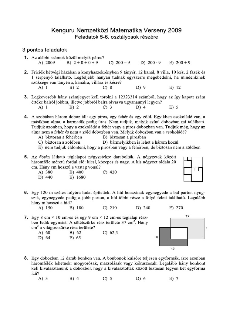 Kenguru Matematika Verseny Feladatok 2009 5-6.osztály | PDF