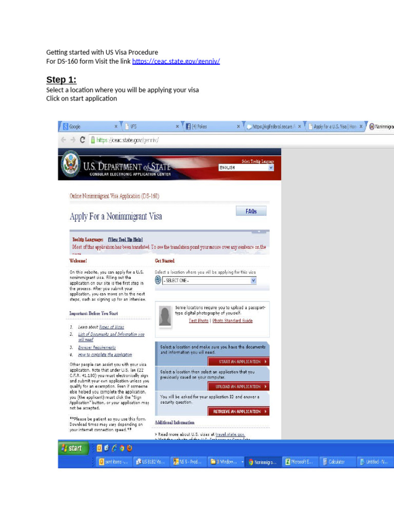 US Visa DS-160 Procedur | PDF