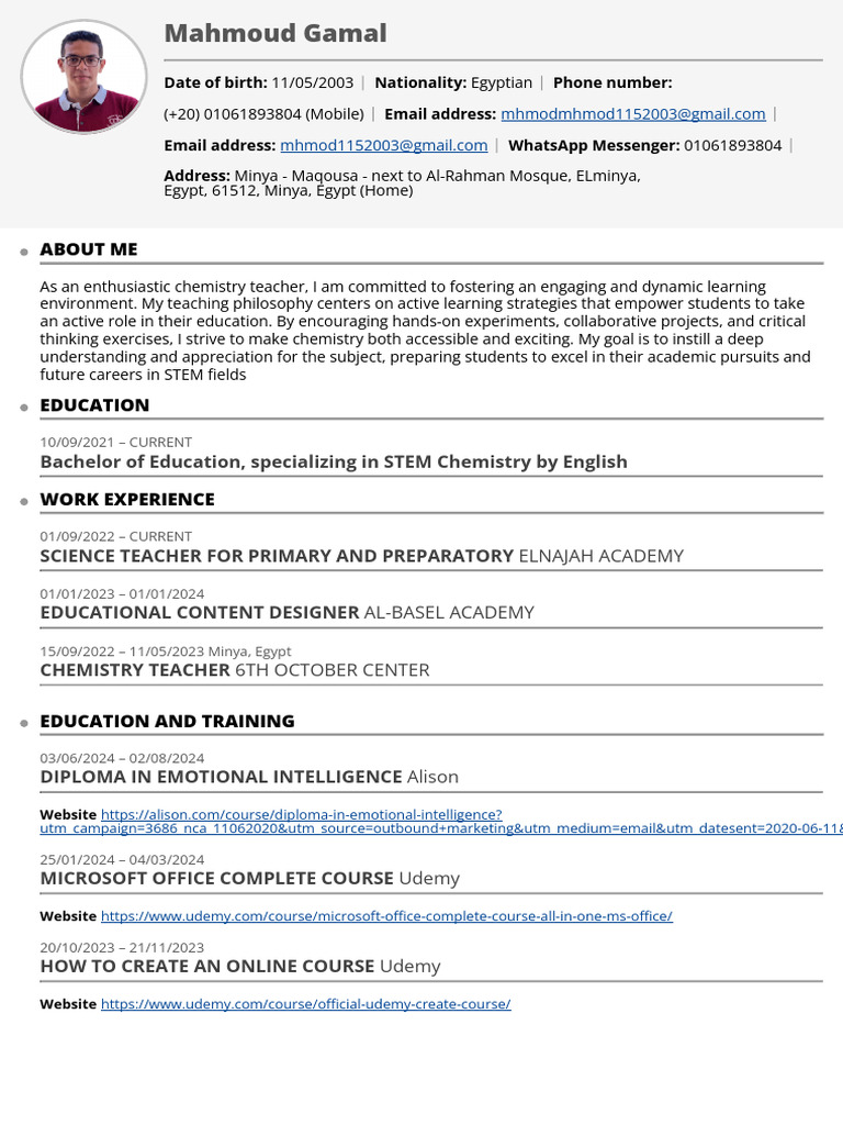 URO CV Mahmoud Gamal | PDF | Microsoft Office | Cognition