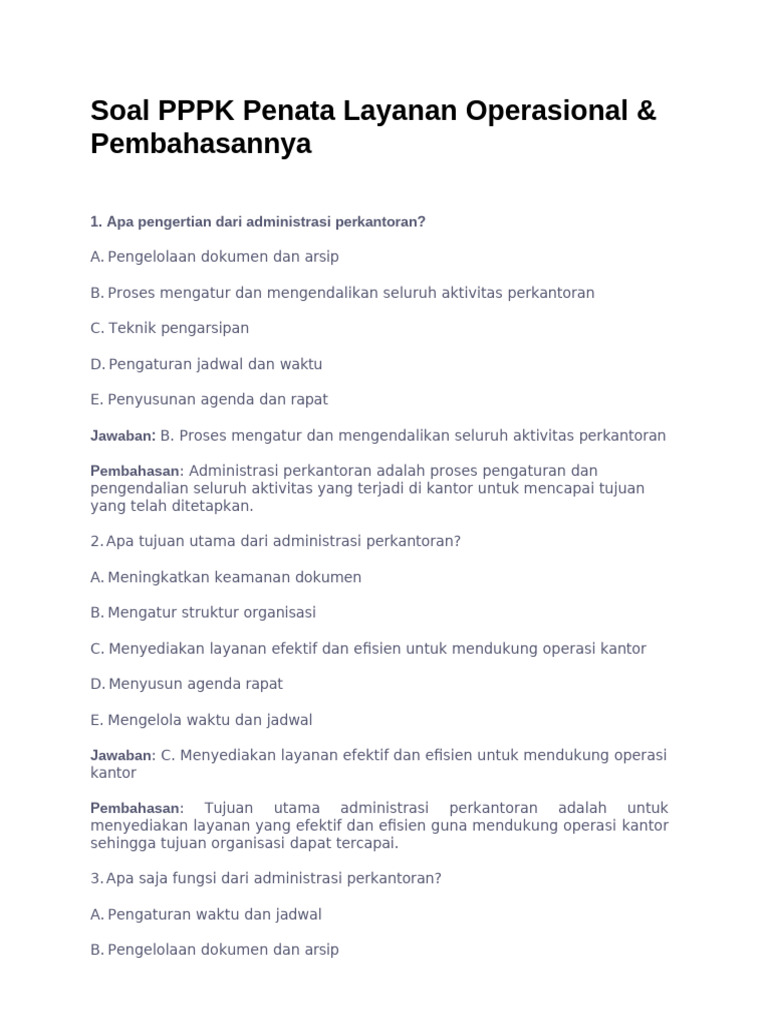 Contoh Soal PPPK Penata Layanan Operasional | PDF