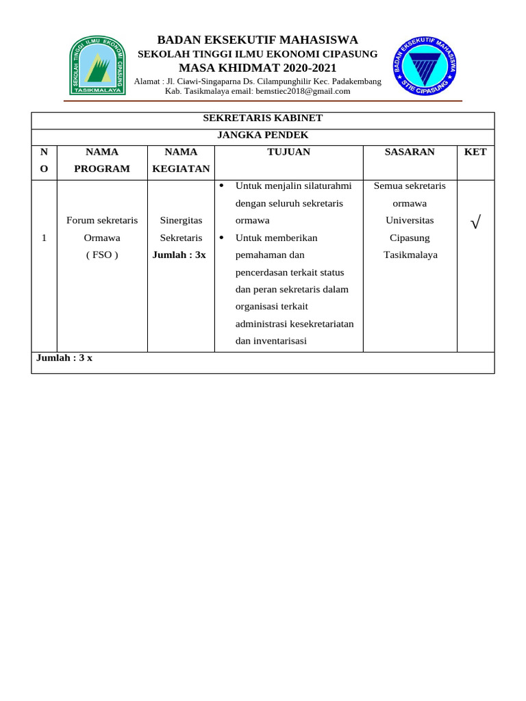 Proker Seluruh Bem Kabinet Harmoni 2020-2021 | PDF