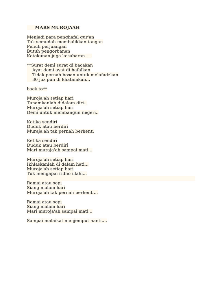 Lirik Mars Murojaah | PDF