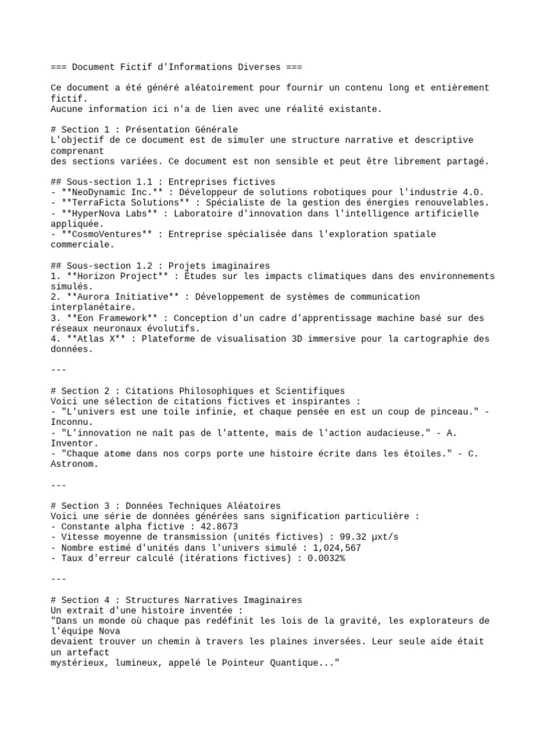 Document Fictif d'Informations Diverses | PDF | Univers