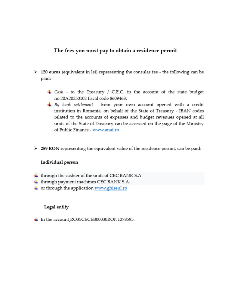 Residence Permit Fees Explained | PDF | Finance & Money Management