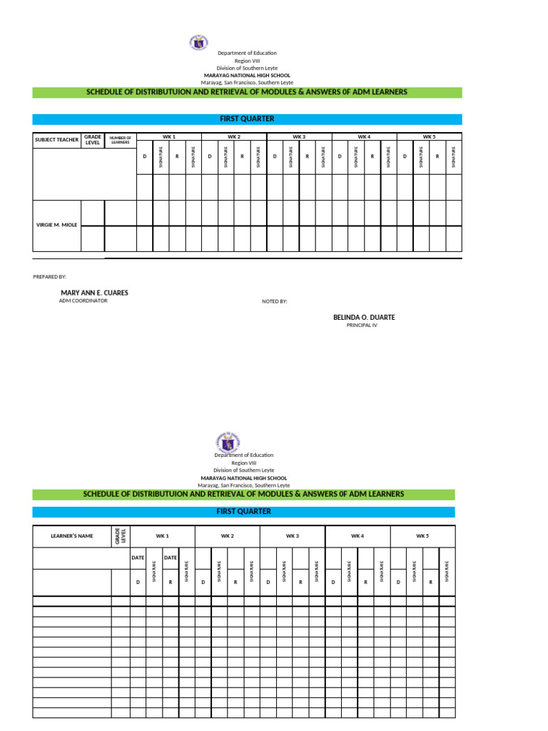 Adm - Template Sched of Distribution and Retrieval | PDF | Philippines