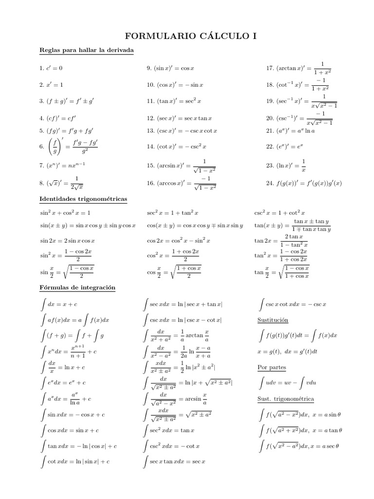 Fórmulas de Cálculo y Trigonometría | PDF | Aritmética | Notación ...