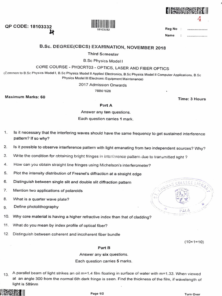 Physics QP | PDF | Diffraction | Optics