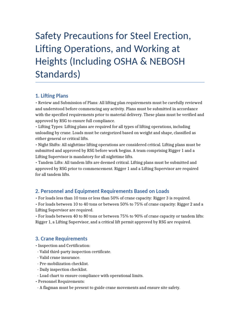 Safety Precautions Steel Erection Lifting OSHA NEBOSH | PDF | Crane ...