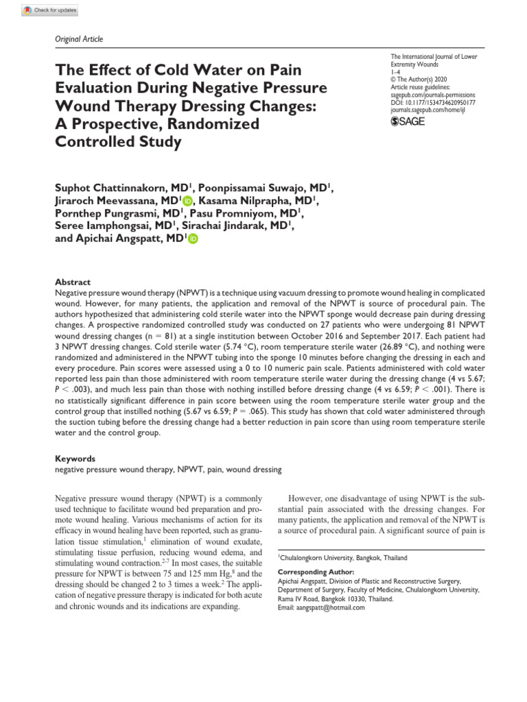 The Effect of Cold Water On Pain Evaluation During Negative Pressure ...