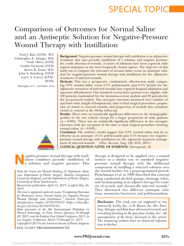 Comparison of Outcomes For Normal Saline and An Antiseptic Solution For ...