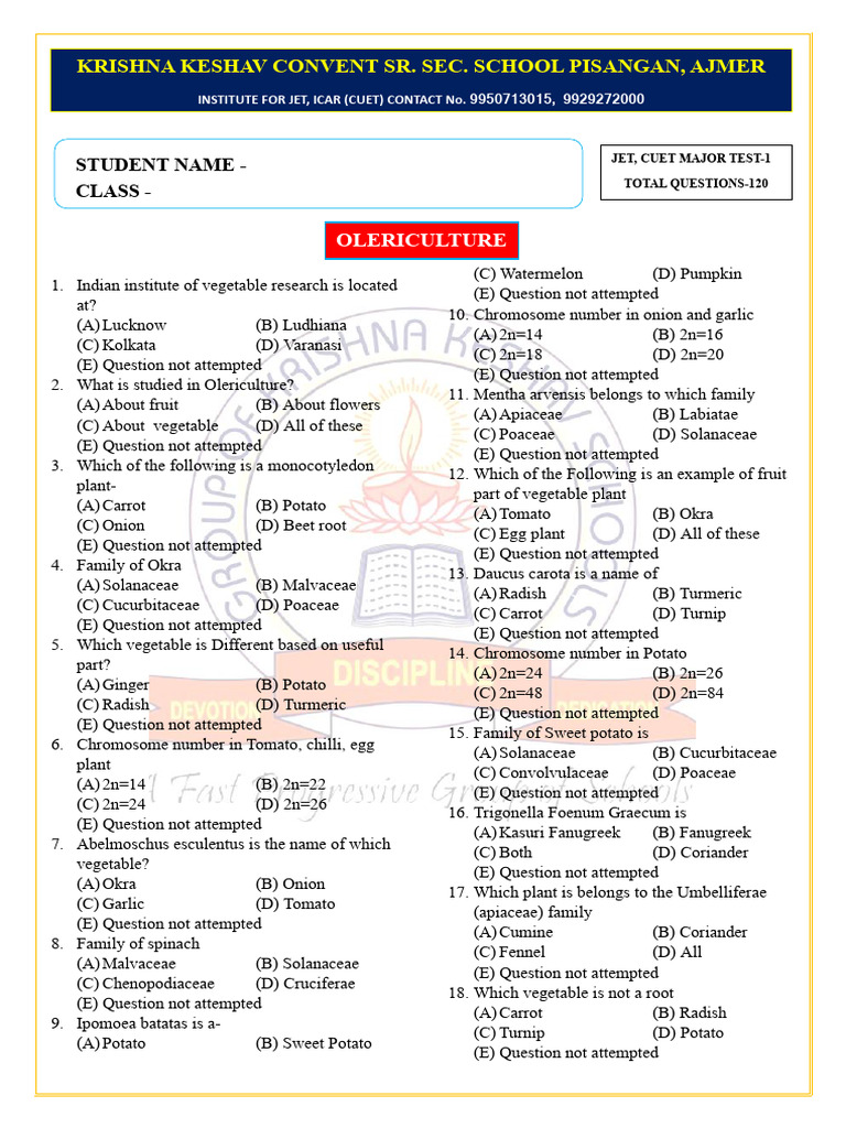 OLERICULTURE 120 Questions | PDF | Vegetables | Eggplant