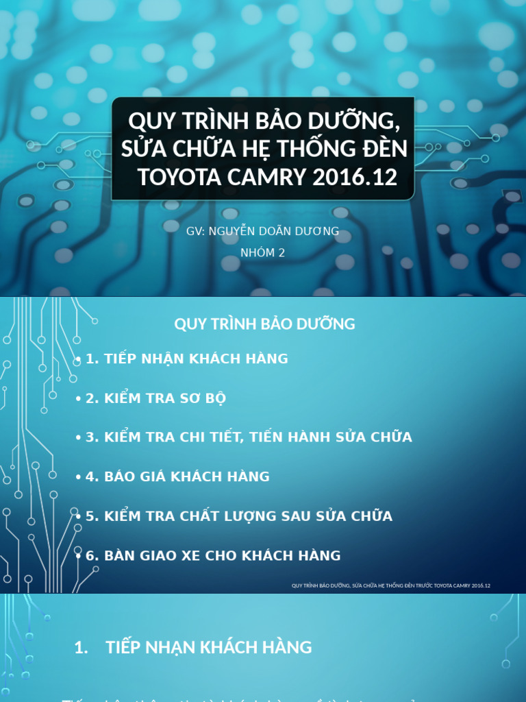 NHÓM 2 - QUY TRÌNH KIỂM TRA HỆ THỐNG ĐÈN PHA COS CAMRY 2016.12 | PDF
