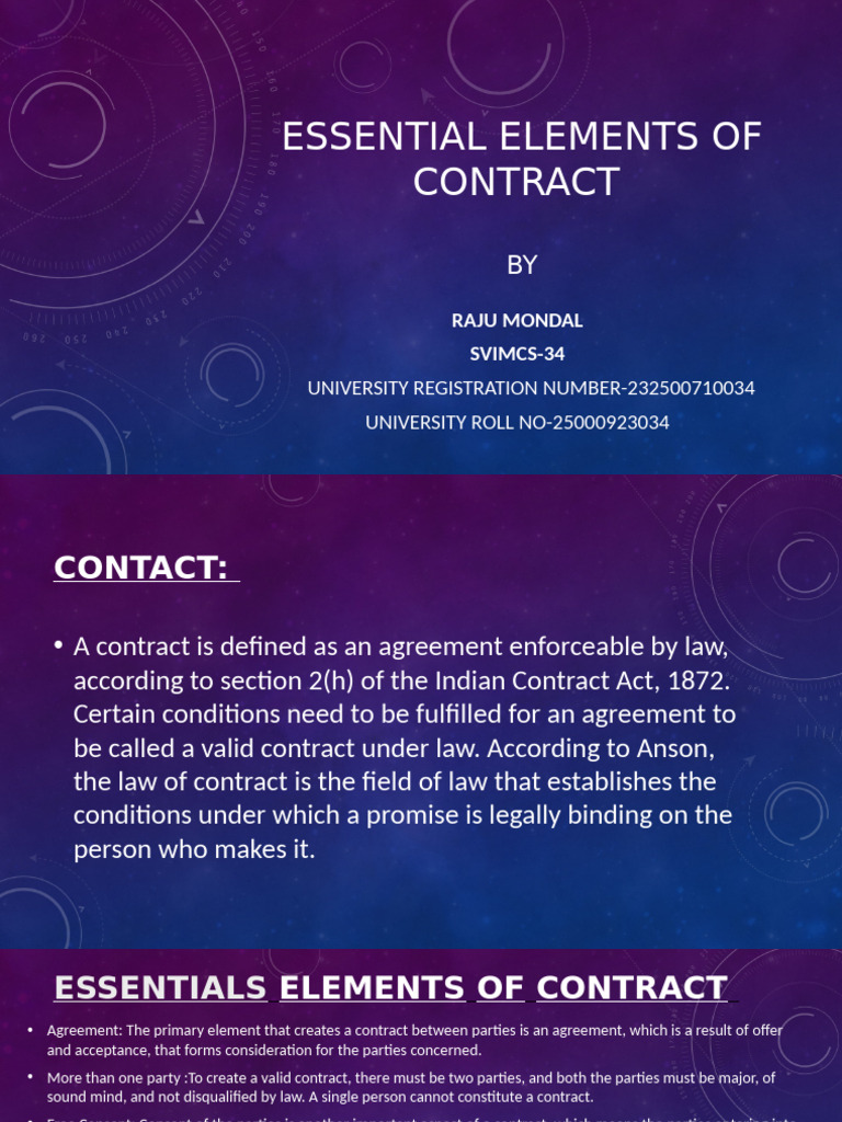Essential Elements of Contract: University Registration Number ...
