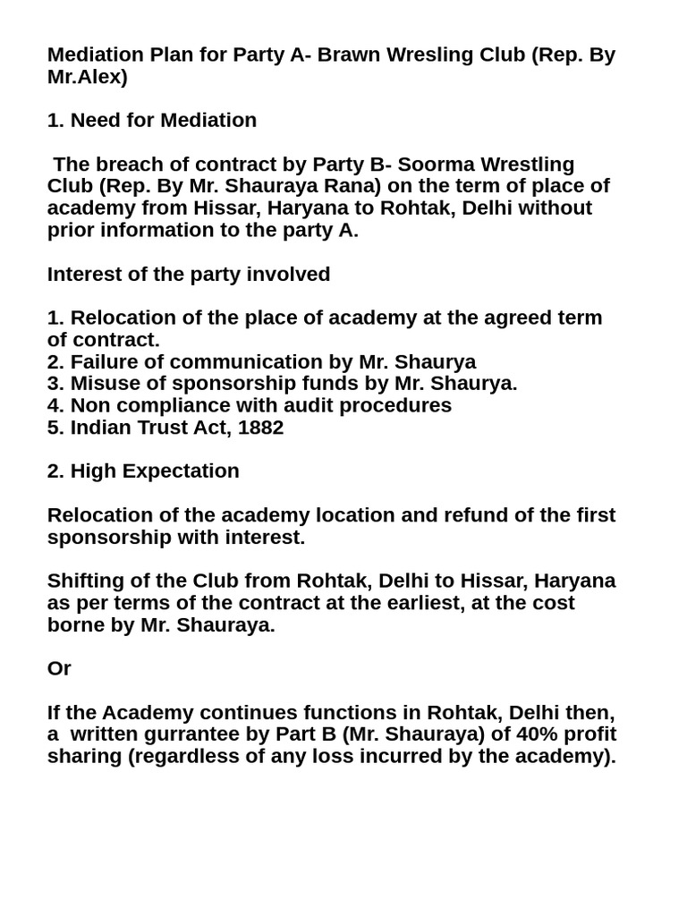 Mediation Plan Part A | PDF