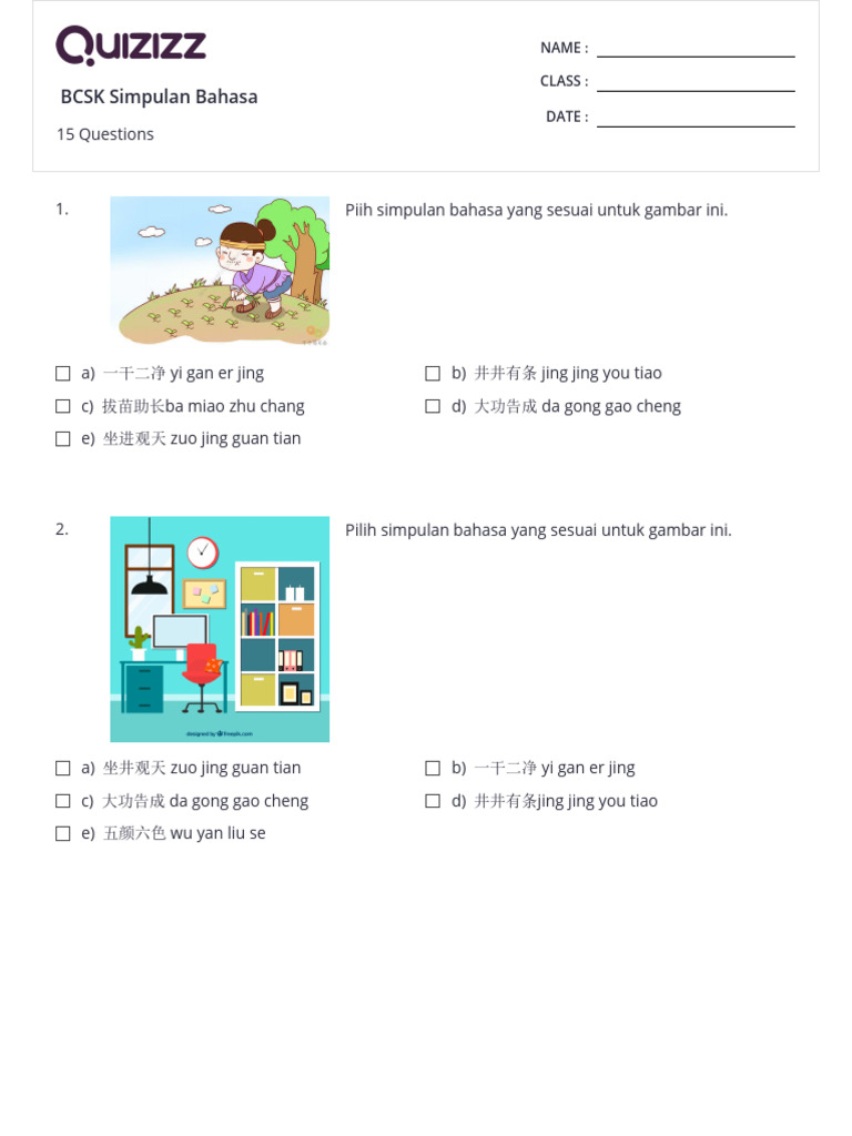 BCSK Simpulan Bahasa - Print - Quizizz | PDF