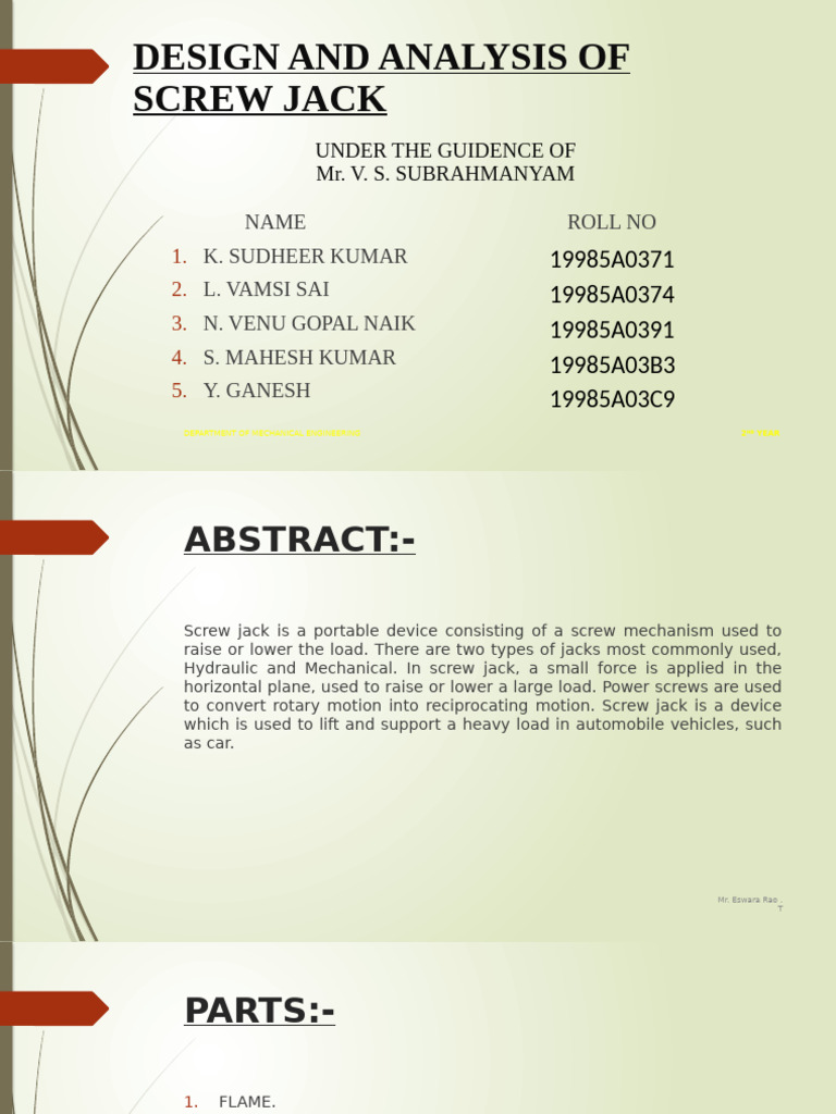 Design and Analysis of Screw Jack | PDF | Screw | Mechanical Engineering
