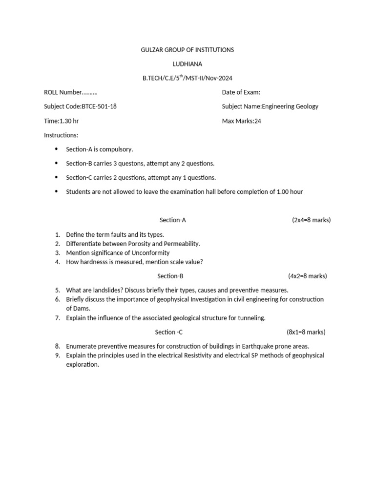 Engineering Geology MST-II | PDF