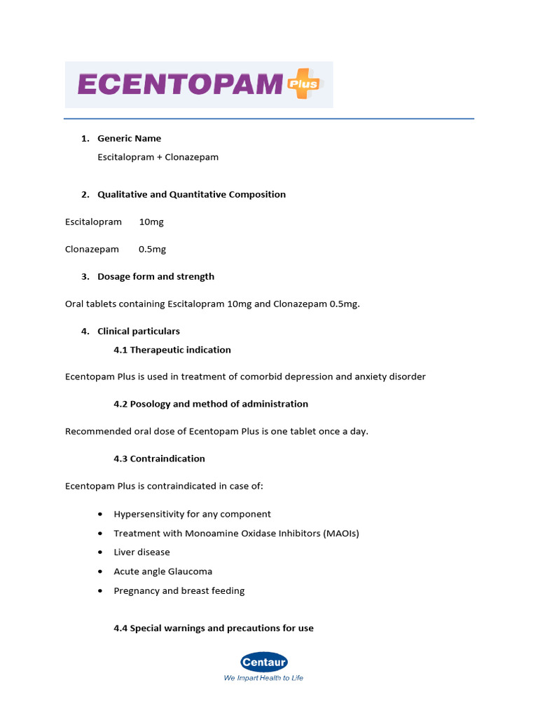 Ecentopam Plus | PDF | Selective Serotonin Reuptake Inhibitor ...