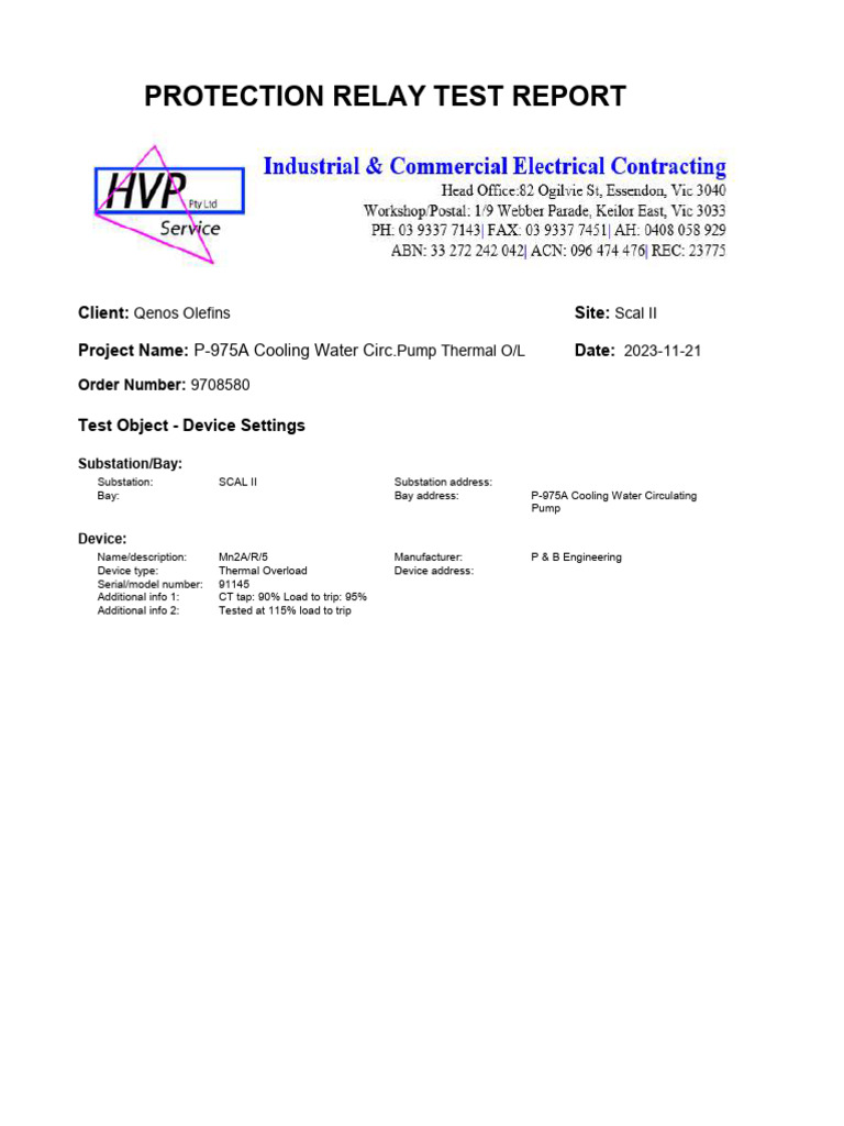 Protection Relay Test Report for P-975A | PDF | Computer Engineering ...