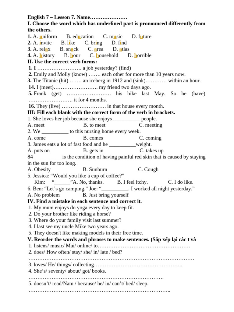 English 7.lesson 10. Review Unit1,2, 3. TRT | PDF | Language Arts ...